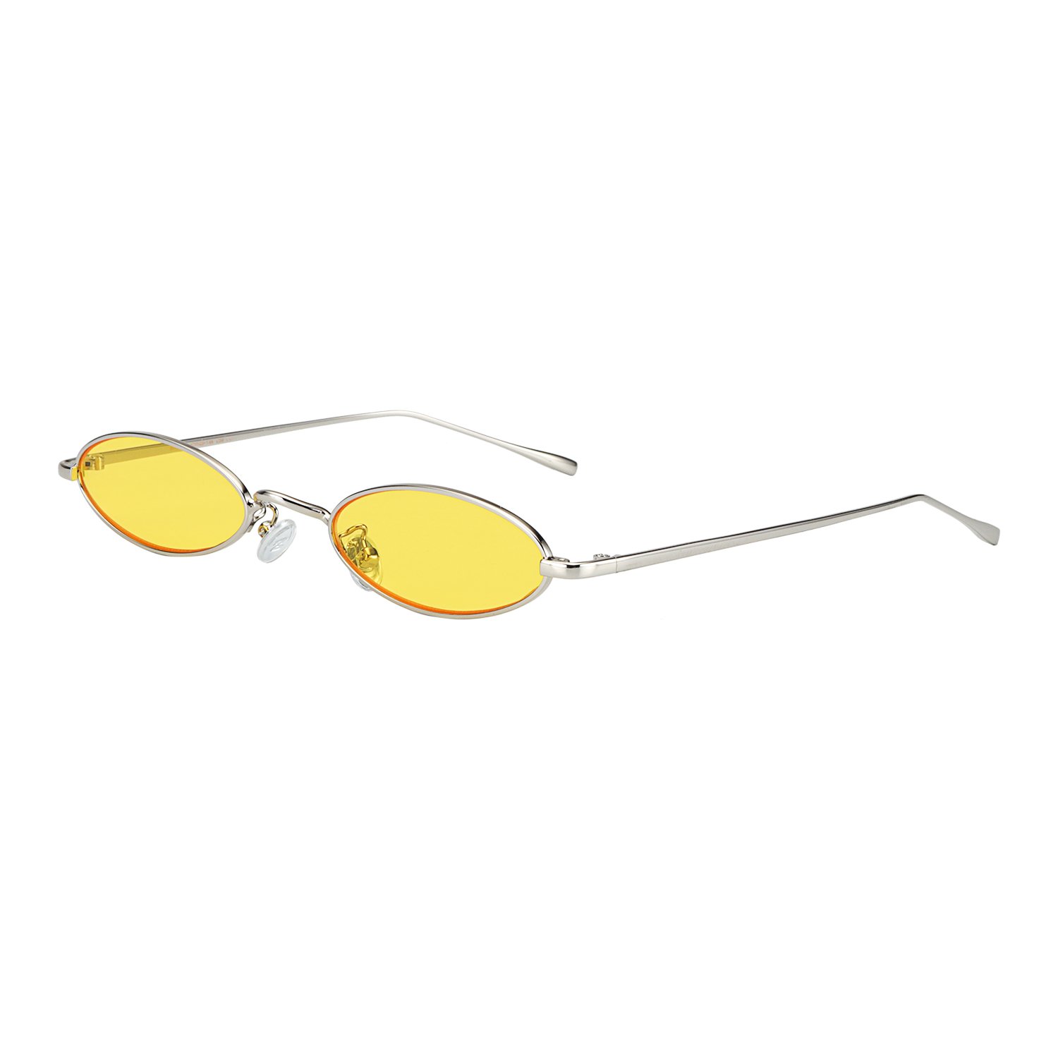 MEETSUN Vintage 90s Small Oval Sunglasses For Women Men Metal Frames Designer Gothic Glasses(C39-Sliver-Yellow)