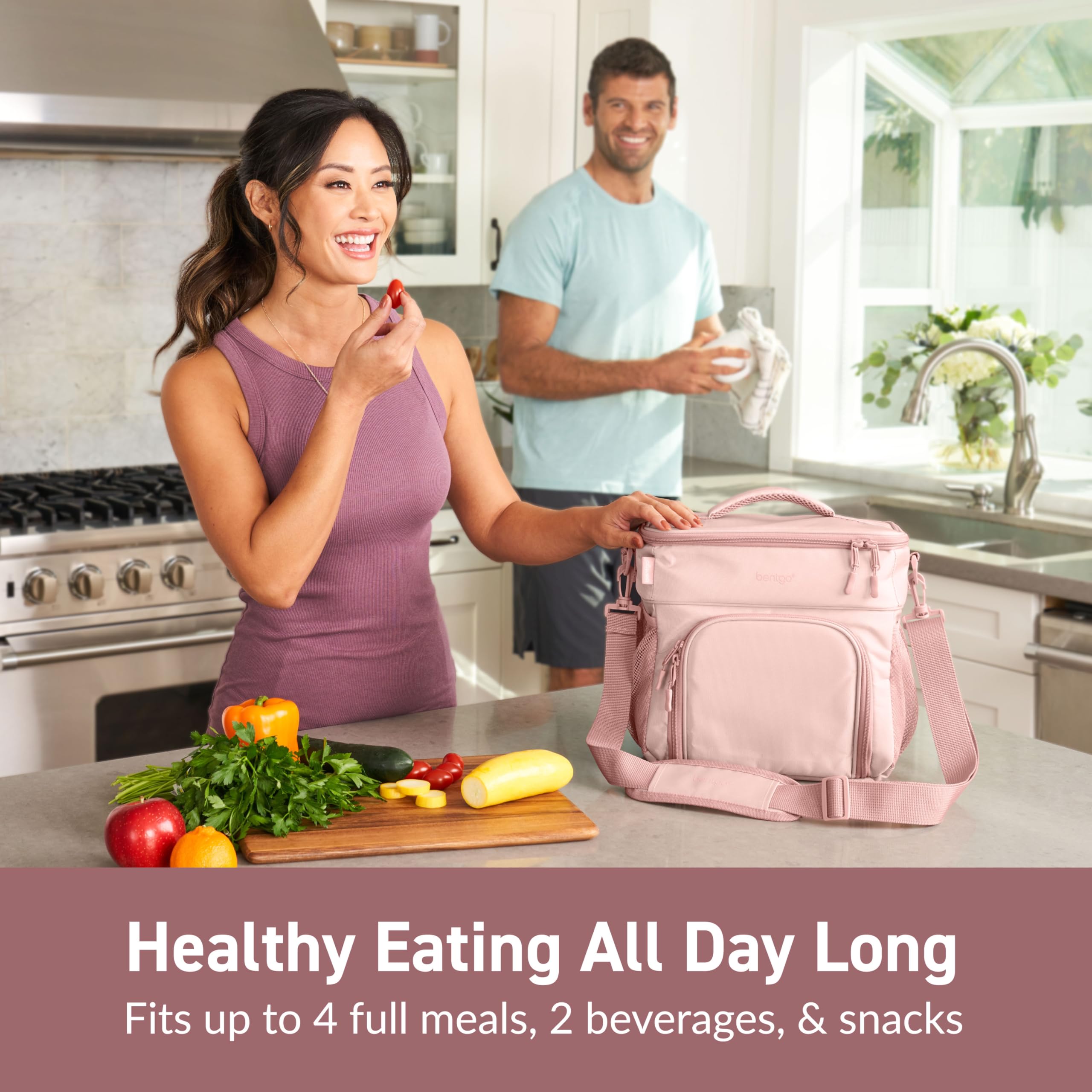 Bentgo® Prep Deluxe Multimeal Bag - Premium Insulation up to 8 Hrs with Water-Resistant Exterior & Interior, Extra Large Lunch Bag Holds 4 Meals & Snacks - Great for All Day Meal Prep (Blush)