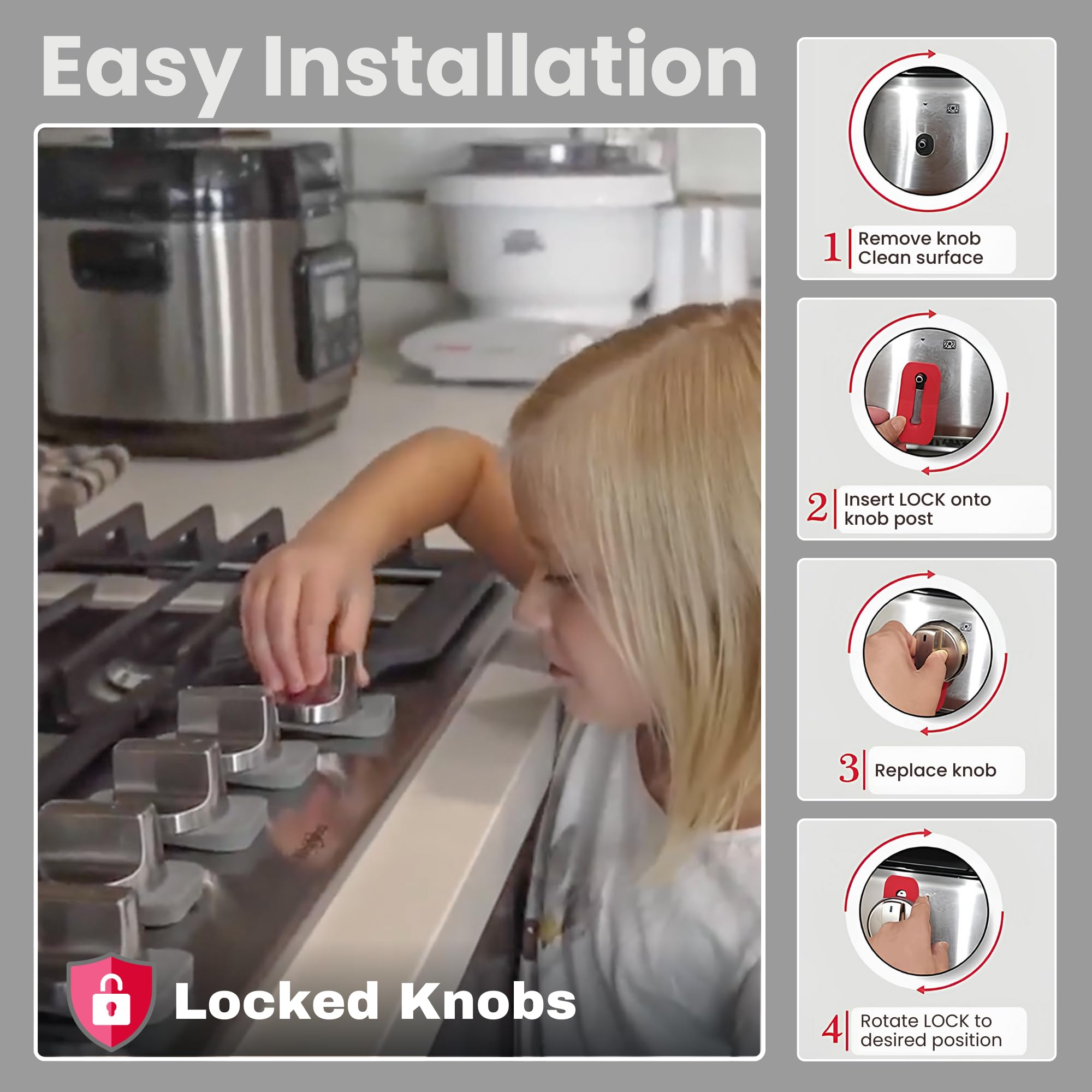 Vadiff Silicone Gas Stove Child Safety Knob Locks | Oven Knob Guard (5 Pk)(Gray)
