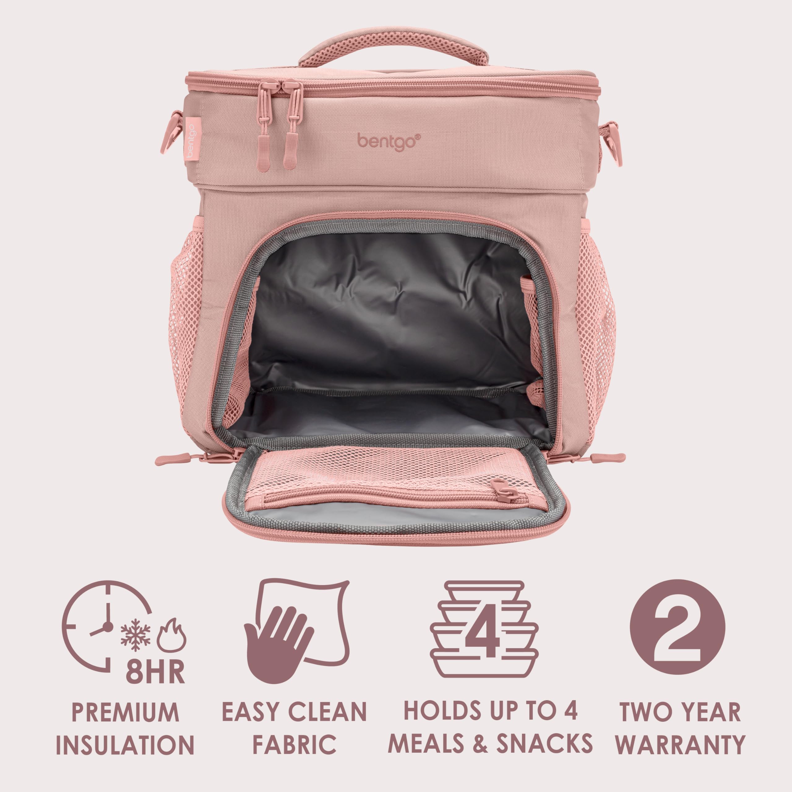 Bentgo® Prep Deluxe Multimeal Bag - Premium Insulation up to 8 Hrs with Water-Resistant Exterior & Interior, Extra Large Lunch Bag Holds 4 Meals & Snacks - Great for All Day Meal Prep (Blush)
