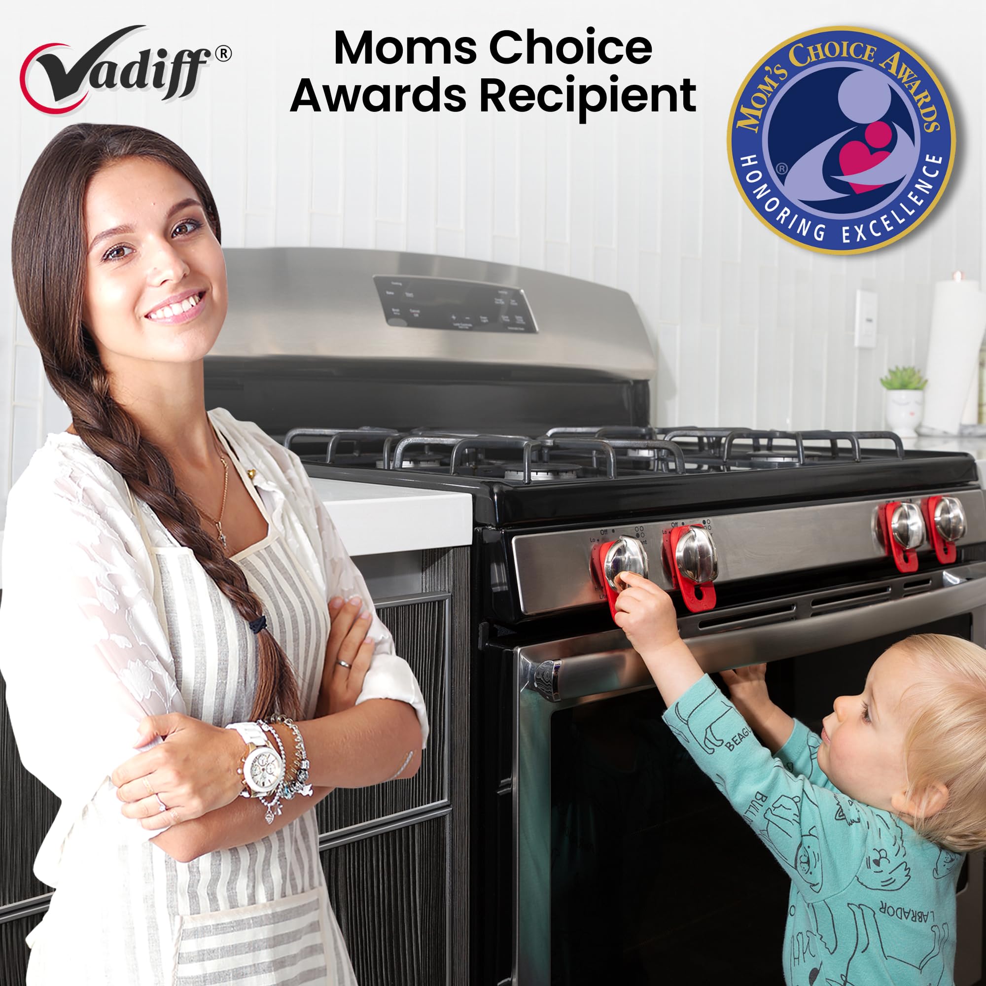 Vadiff Silicone Gas Stove Child Safety Knob Locks | Oven Knob Guard (5 Pk)(Gray)