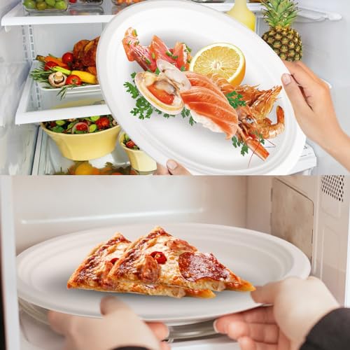 WDF 50Pack Oval Paper Plates Disposable - 10" x 12" White Paper Plates Heavy Duty Dinner Size Large Disposable Platter for Happy Thanksgiving Plates Serving Tray Baby Shower Birthday