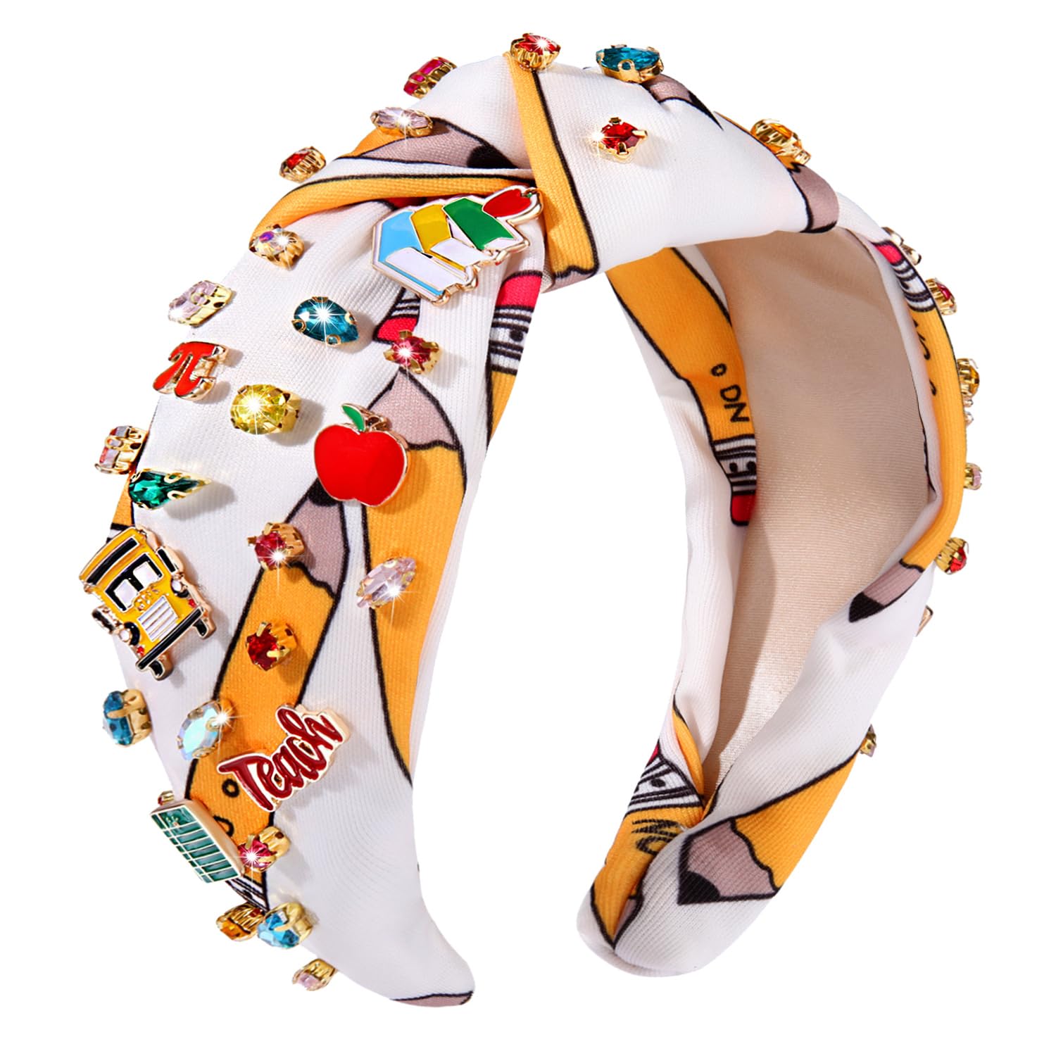 mokkia Teacher Headband Accessories for Women Book Pencil FRI-YAY Headband Rhinestone Crystal Embellished Knotted Headbands Back To School Teacher Appreciation Gifts Teacher Outfits (Pattern B)
