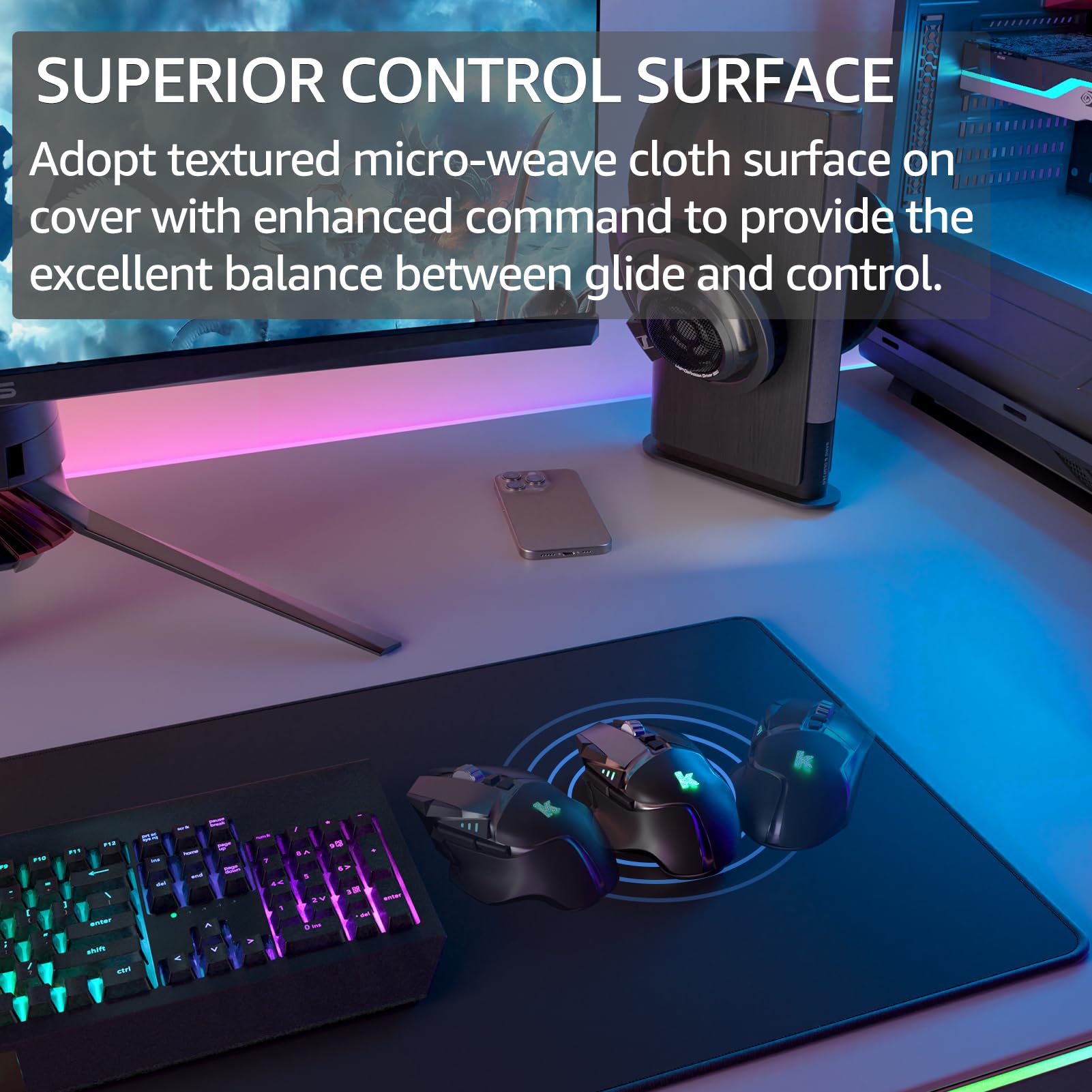 KTRIO Large Gaming Mouse Pad with Stitched Edges, Extended Mousepad with Superior Micro-Weave Cloth, Non-Slip Base, Water Resist Keyboard Pad, Desk Mat for Gamer, Office & Home, 31.5 x 11.8 in, Black