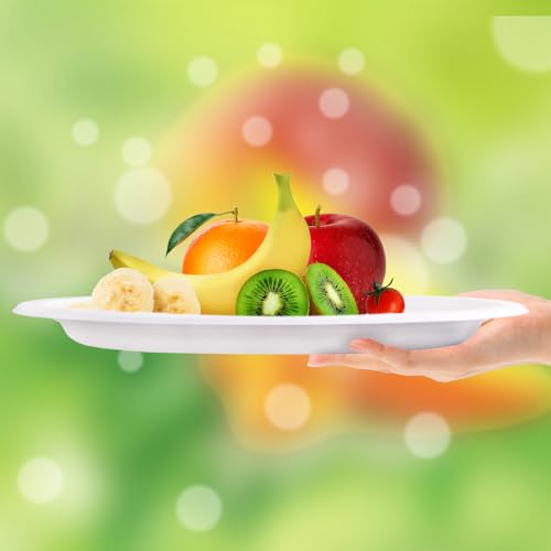 WDF 50Pack Oval Paper Plates Disposable - 10" x 12" White Paper Plates Heavy Duty Dinner Size Large Disposable Platter for Happy Thanksgiving Plates Serving Tray Baby Shower Birthday