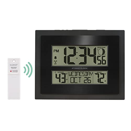 La Crosse Technology 513-75624-INT Digital Atomic Clock with Outdoor Temperature and Moon Phase,Black