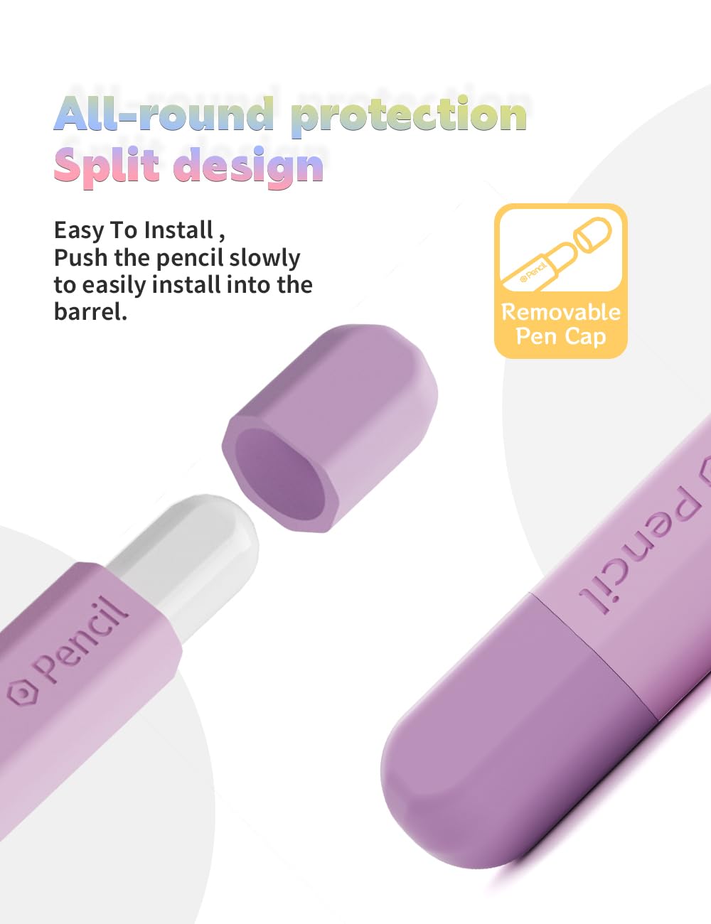 2 Pack Soft Silicone Case Compatible with Apple Pencil 2nd Generaion Cover,Protective Skin Cover Sleeve with Cap Accessories Compatible with iPad Pro 11 12.9 inch,Gradient Color,Pink+Purple