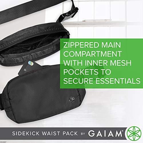 Gaiam Fanny Pack Running Belt Bag - Sidekick Waist Pack Cell Phone Holder Exercise Gym Slim Zipper Workout Pouch Jogging Bag | Multi Pocket, Adjustable Fit, Walking, Runner Accessories Women, Men
