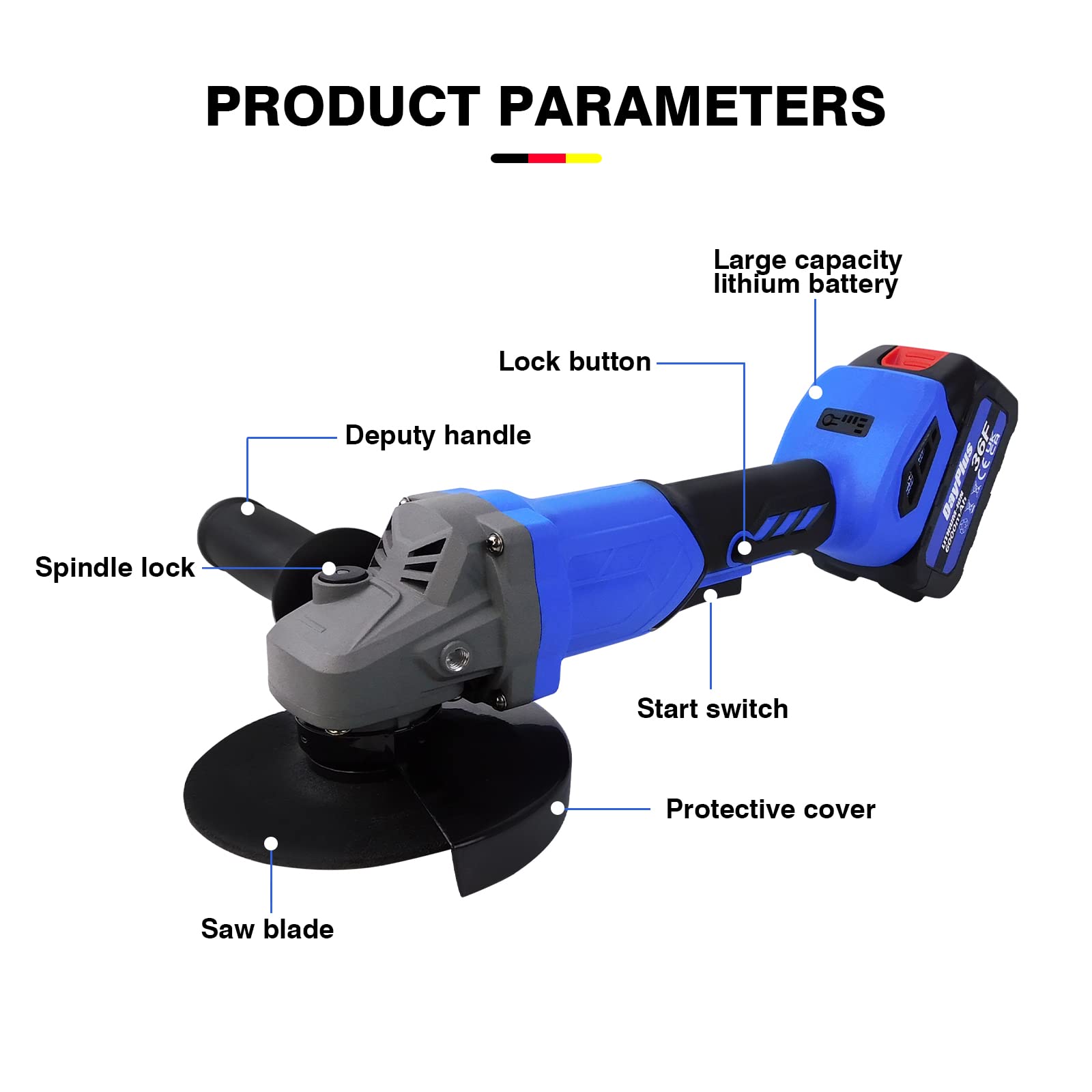 Angle Grinder Tool Grinders Power Tools, 10000 RPM Electric Brushless Grinder with Removeable Handle, 6Ah Lithium Ion Battery Grinder & Charger, Cutting Grinding Wheels, Polishing Discs, Storage Bag