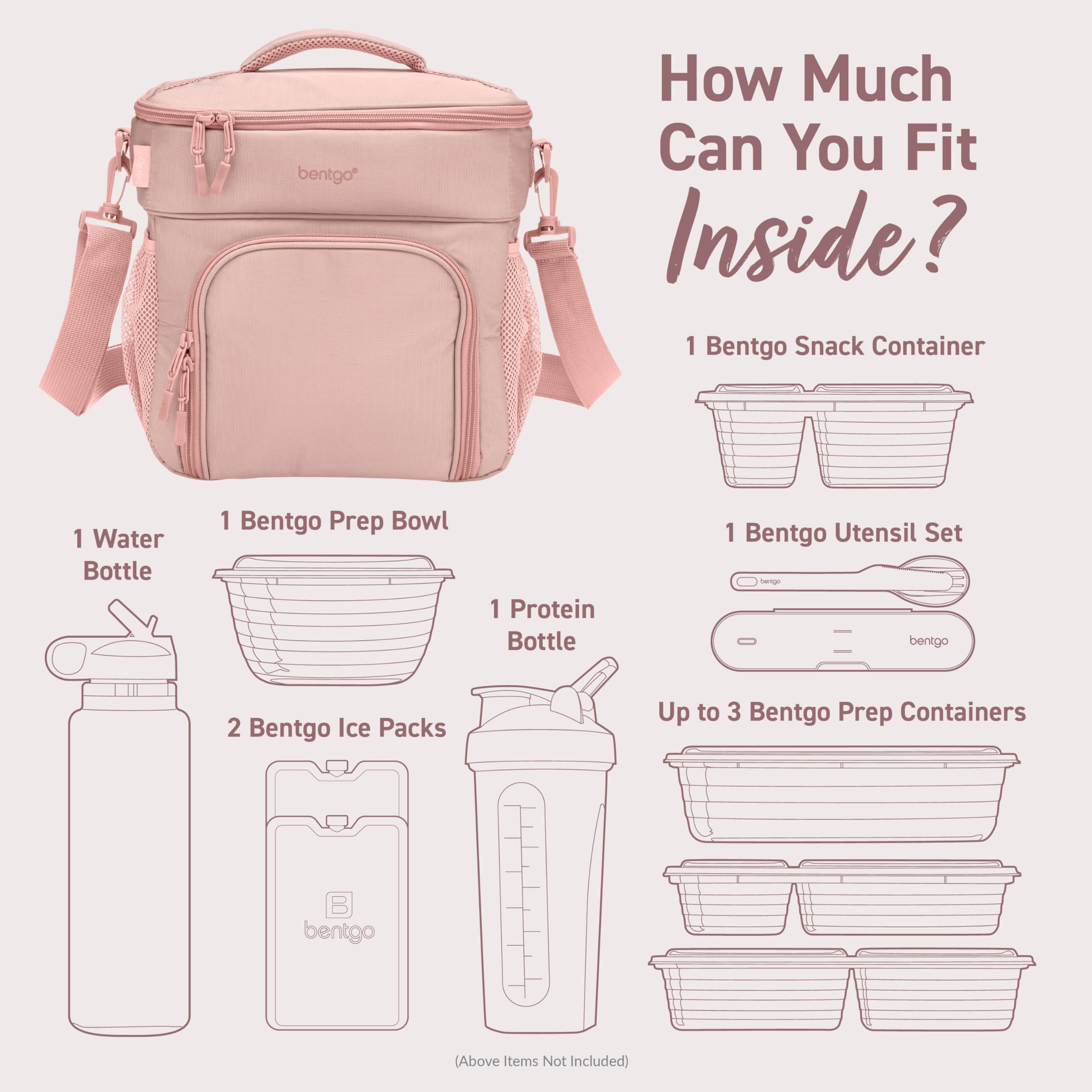 Bentgo® Prep Deluxe Multimeal Bag - Premium Insulation up to 8 Hrs with Water-Resistant Exterior & Interior, Extra Large Lunch Bag Holds 4 Meals & Snacks - Great for All Day Meal Prep (Blush)