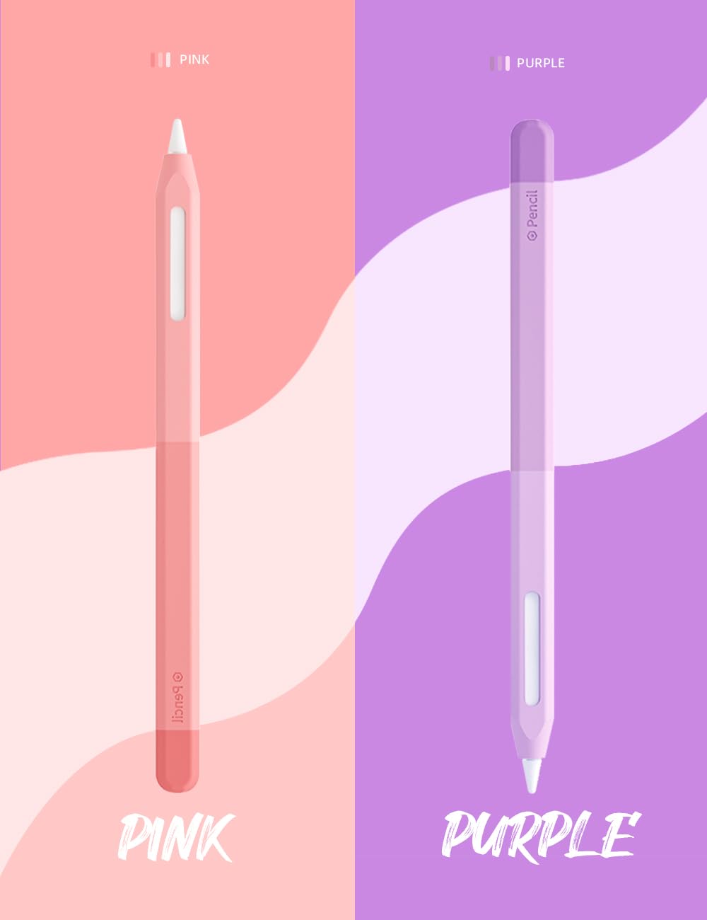 2 Pack Soft Silicone Case Compatible with Apple Pencil 2nd Generaion Cover,Protective Skin Cover Sleeve with Cap Accessories Compatible with iPad Pro 11 12.9 inch,Gradient Color,Pink+Purple