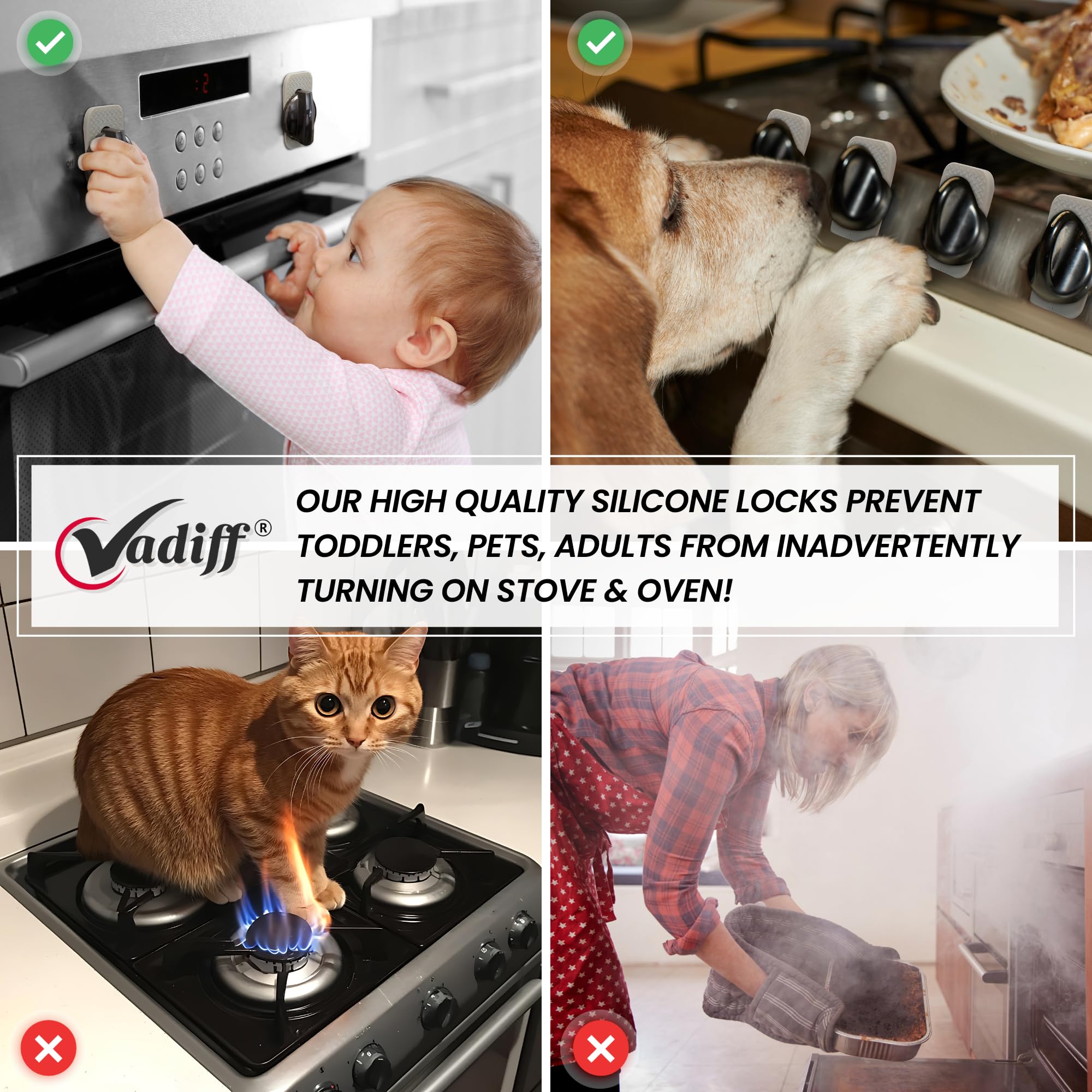 Vadiff Silicone Gas Stove Child Safety Knob Locks | Oven Knob Guard (5 Pk)(Gray)