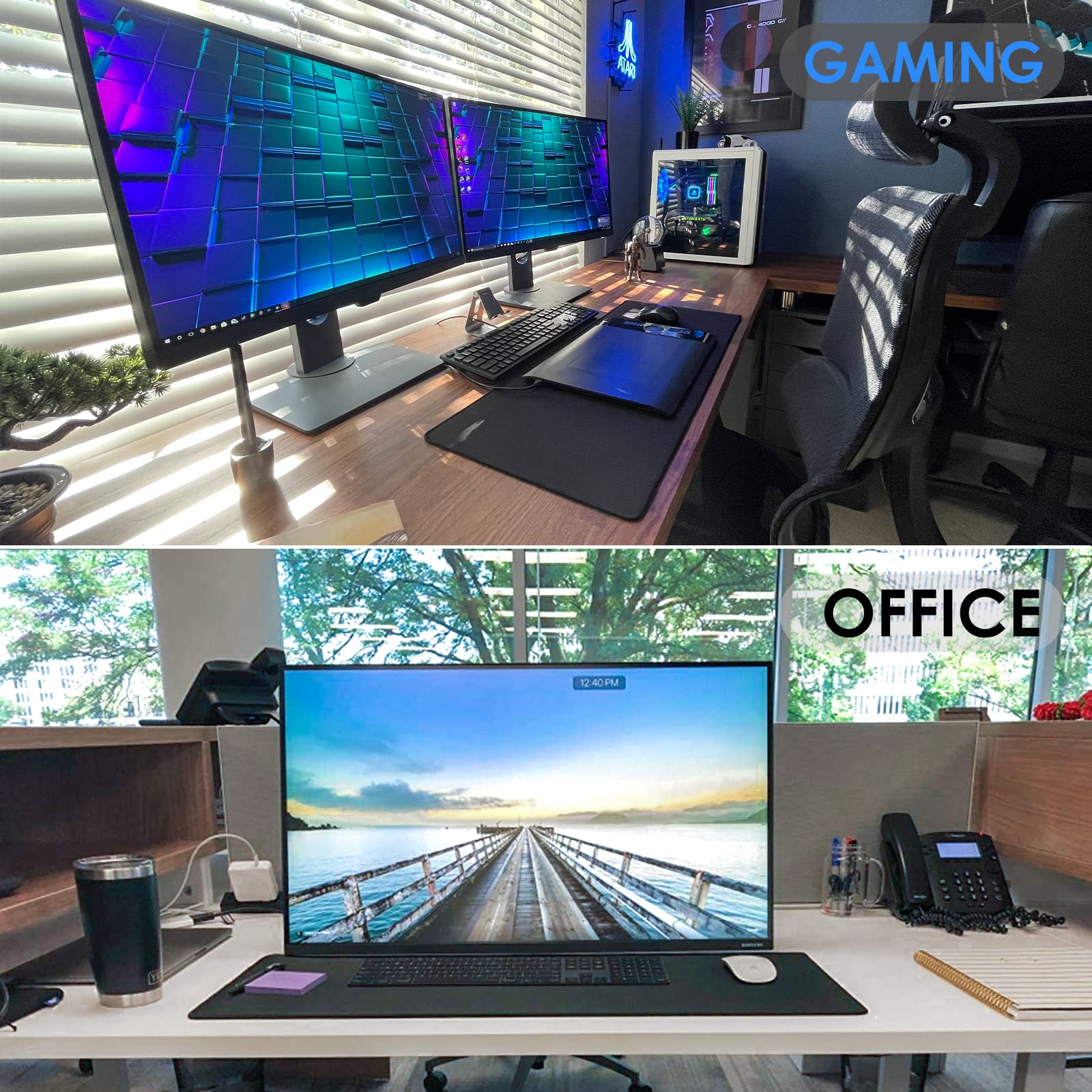 KTRIO Large Gaming Mouse Pad with Stitched Edges, Extended Mousepad with Superior Micro-Weave Cloth, Non-Slip Base, Water Resist Keyboard Pad, Desk Mat for Gamer, Office & Home, 31.5 x 11.8 in, Black