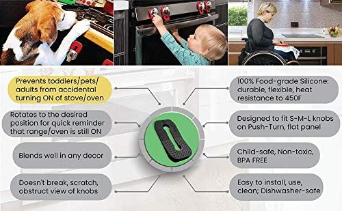 Vadiff Silicone Gas Stove Child Safety Knob Locks | Oven Knob Guard (5 Pk)(Gray)