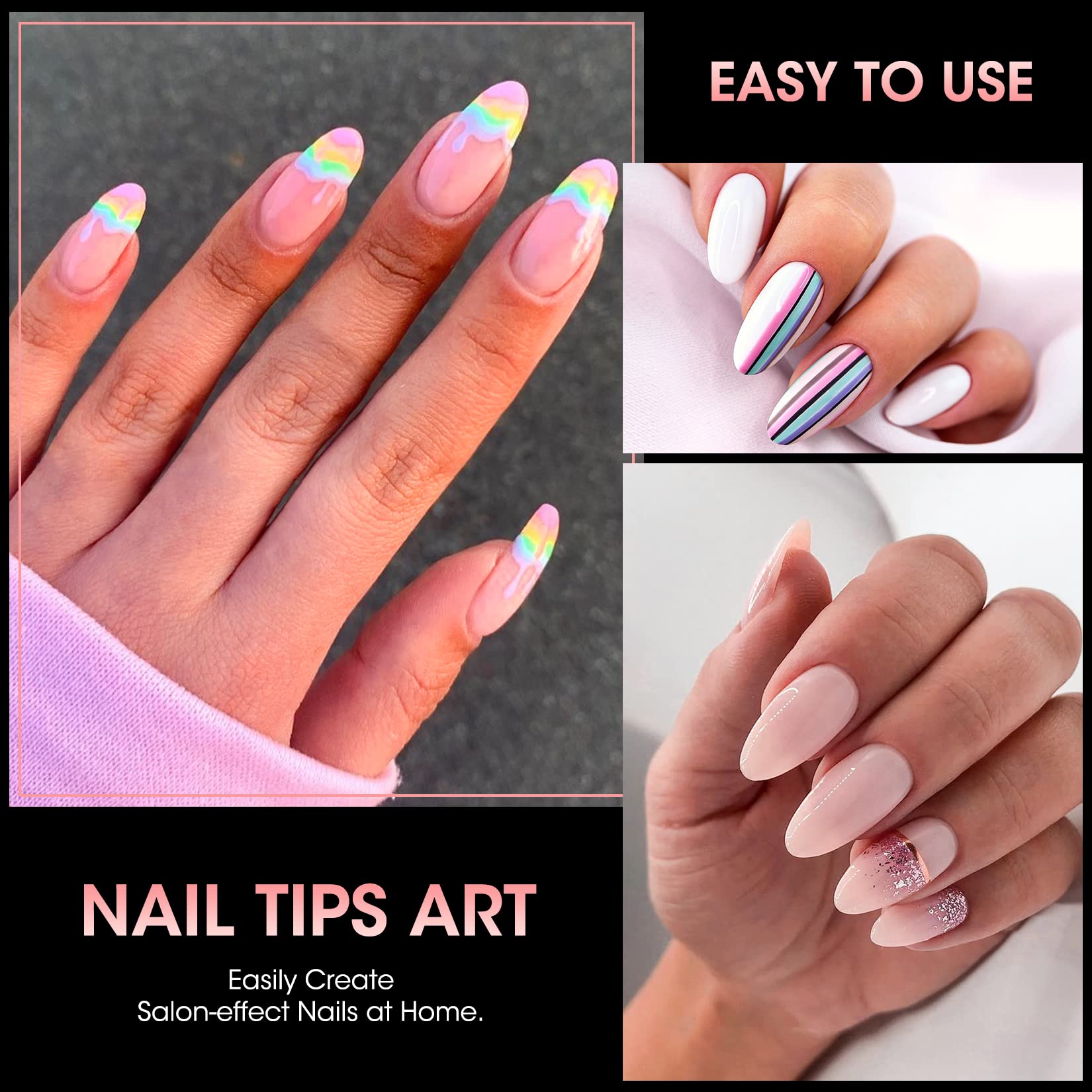 Buqikma Nail Tips Short Oval - 600PCS French Tips Round Shape Half Cover False Acrylic Nails Artificial Tips for DIY & Salon (with Handle - Clear)