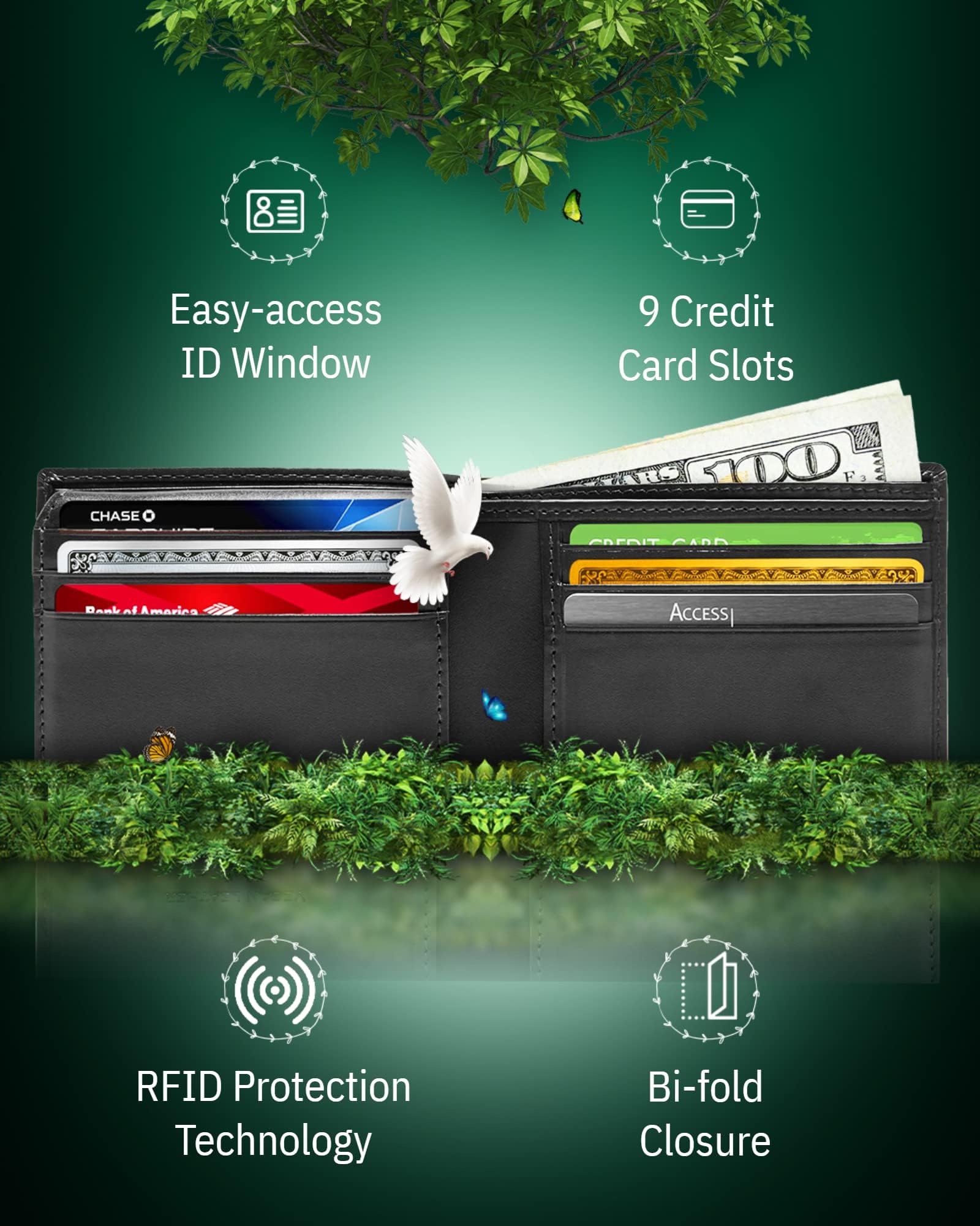 Access Denied Vegan Leather Bifold Wallets For Men - Cruelty Free Non Leather Mens Wallet With ID Window RFID Gifts For Him