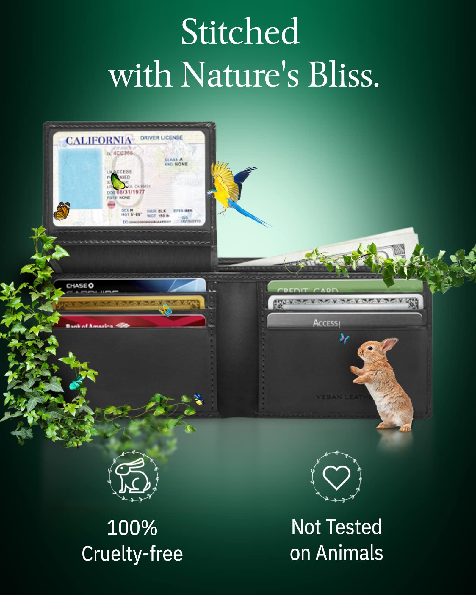 Access Denied Vegan Leather Bifold Wallets For Men - Cruelty Free Non Leather Mens Wallet With ID Window RFID Gifts For Him