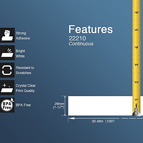 BETCKEY - Compatible Continuous Labels Replacement for Brother DK-2210 (1.1 in x 100 ft), Use with Brother QL Label Printers [6 Rolls + 1 Reusable Cartridge]