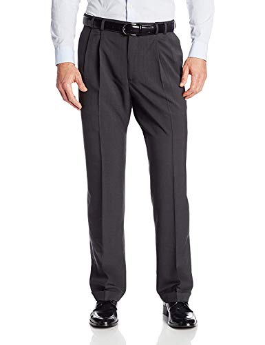 Van Heusen mens Big and Tall Stretch Traveler Cuffed Crosshatch Pleated pants, Grey, 44W x 32L US