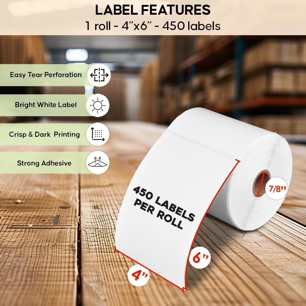 Arkscan SL450 4x6" Shipping Label in 1 Roll (450 Pages per roll) for Arkscan 2054A, Zebra LP2844 Zp-450 Zp-500 Zp-505 & Zebra Compatible Printers, Direct Thermal, White