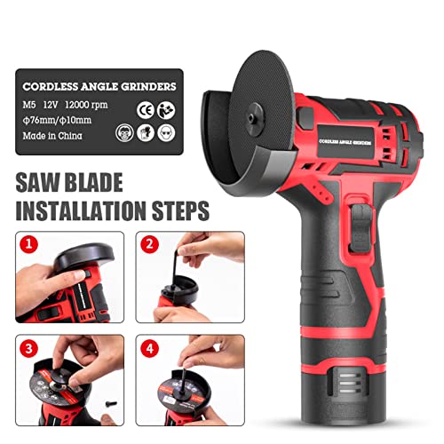 Boyuan Cordless Angle Grinder, Mini Brushless Metal Cutter 12000 RPM, with 2.0Ah Lithium-Ion Battery & Fast Charger, 2 Grinding Wheels, 1 Cutting Wheel, for Grind,Cut,2pcs Battery