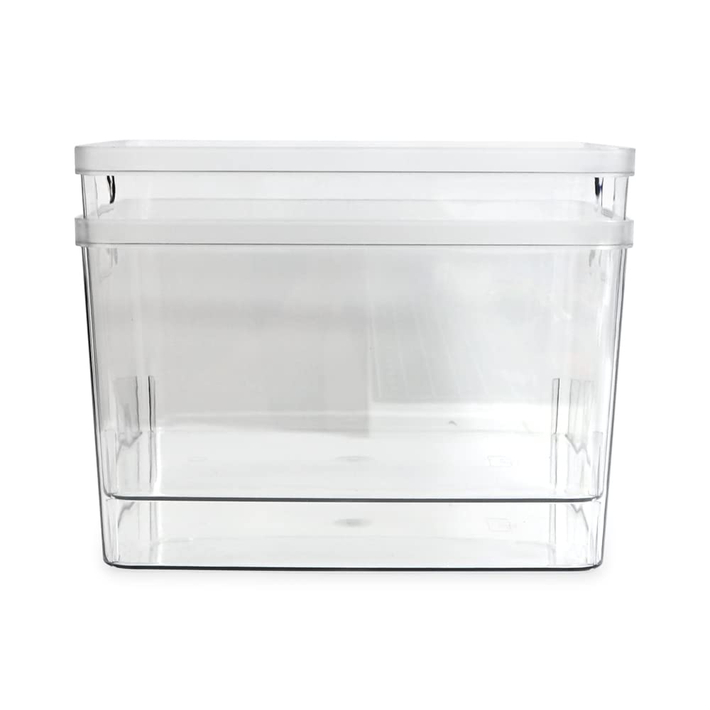Isaac Jacobs 2-Pack Extra-Large Clear Storage Bins (11.5” L x 14” W x 9” H) w/ Cutout Handles, Plastic Organizer for Home, for Kitchen, Fridge, Pantry, BPA Free, Food Safe (2-Pack, Extra-Large)