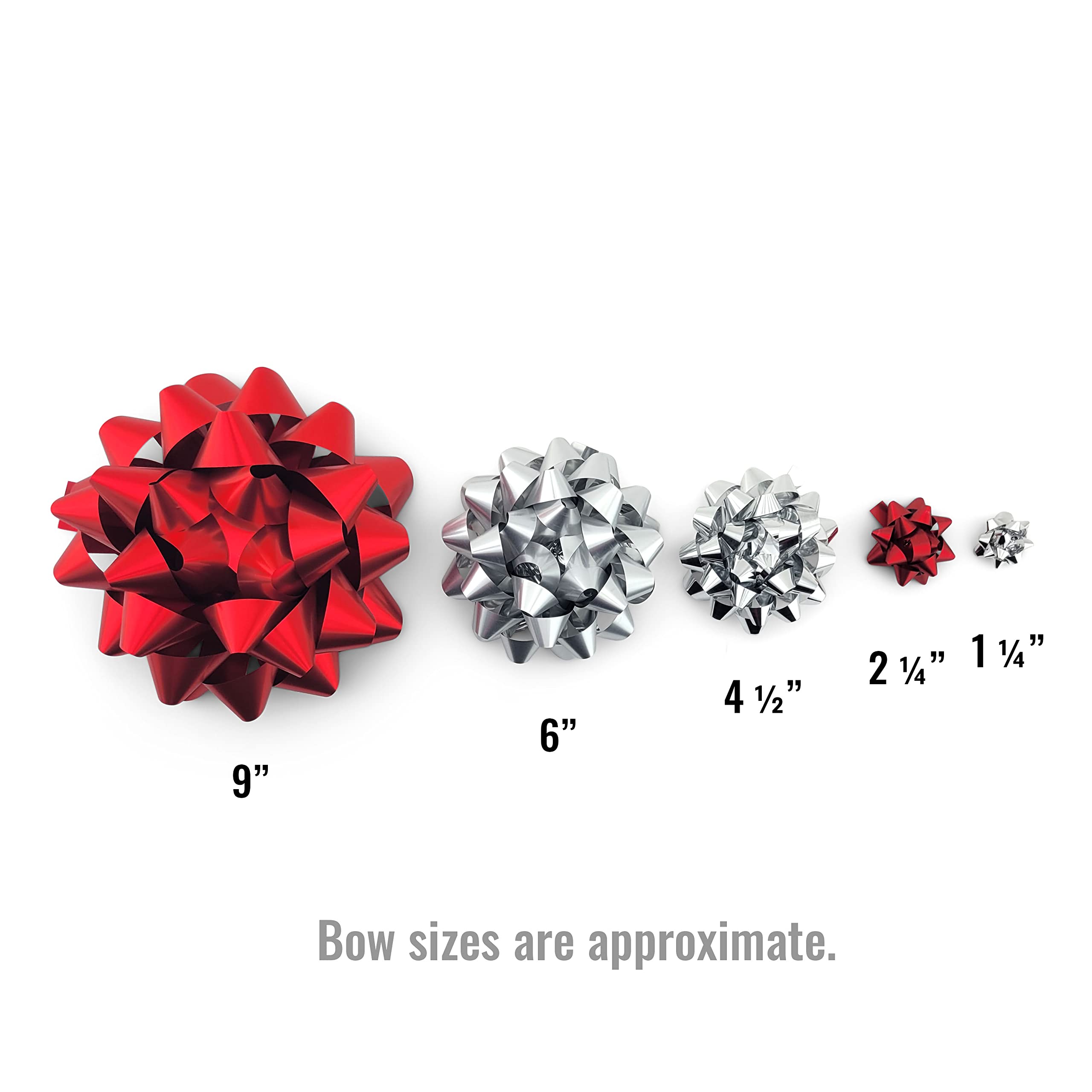 Extra Large Red and Silver Bow Assortment for Gift Wrapping with Bonus Jewelry Bows, 14 Pre-Formed Bows That Come Exactly as Pictured (9”, 6.5”, 4.5”, 2.3”, 1.3”) Made in USA