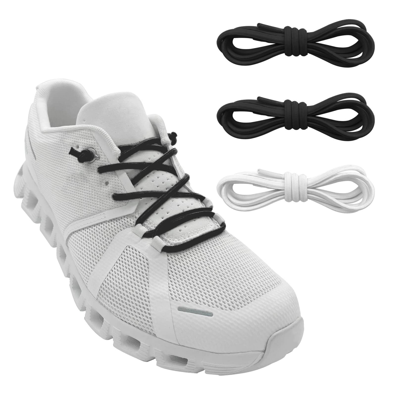 NDTEZUGT 3 Pairs Elastic Shoe Laces Replacement Laces for Running Shoes,Stretch Oval Shoe Strings Replacement Shoestrings for Sneakers,No Tie Shoe Laces for Kids and Adults (Black*2+White*1)