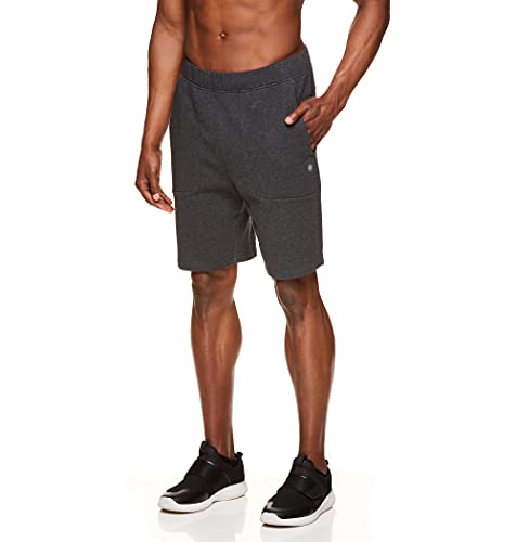 Gaiam Men's French Terry Yoga Shorts - Athletic Gym and Running Sweat Short with Pockets - Synergy Black Heather, Small