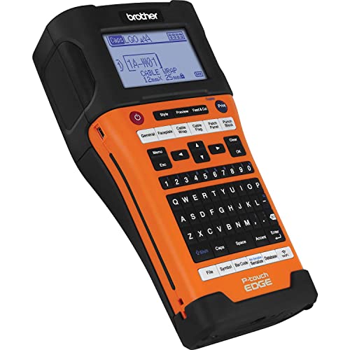 Brother P-Touch Edge PT-E550W Electronic Label Maker, Industrial Wireless Handheld Labeler PTE550W, Orange - Up to 30mm/sec, 180 x 360dpi, Auto Strip Cuttter, Backlit LCD Screen