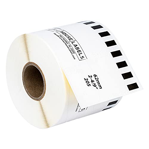 HOUSELABELS Compatible with DK-2205 Replacement Roll for Brother QL Label Printers; Yellow Continuous Length Labels; 2-4/9" x 100 feet (62mm*30.48m) with 1 Reusable Cartridge - 5 Rolls
