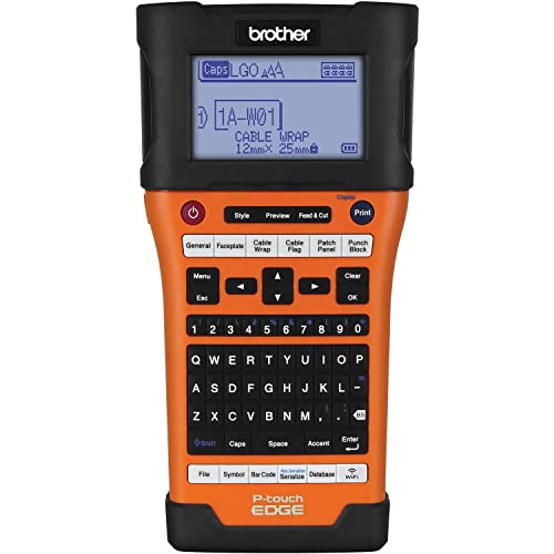 Brother P-Touch Edge PT-E550W Electronic Label Maker, Industrial Wireless Handheld Labeler PTE550W, Orange - Up to 30mm/sec, 180 x 360dpi, Auto Strip Cuttter, Backlit LCD Screen