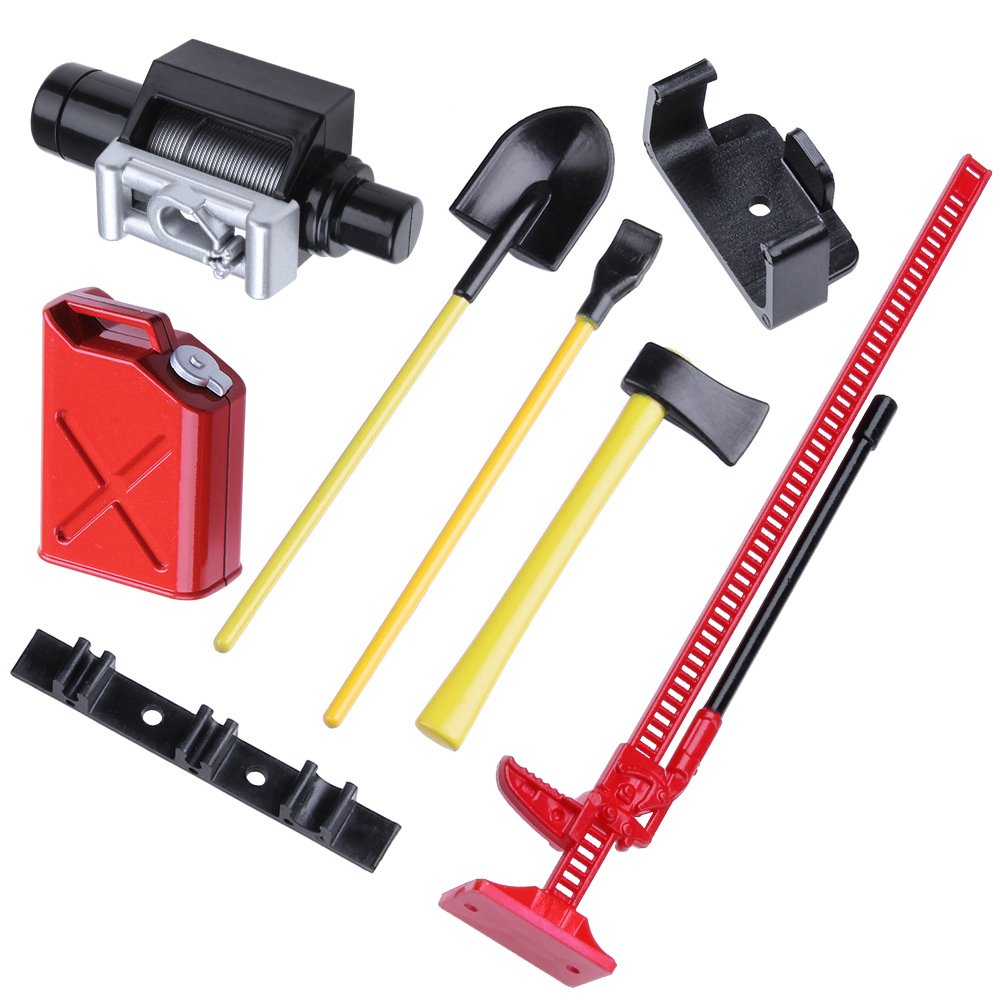 HobbyPark Mini RC Rock Crawler Accessories Decorative Tool Sets Digging Shovel Fuel Tank High Jack Winch for 1:10 Climbing Car