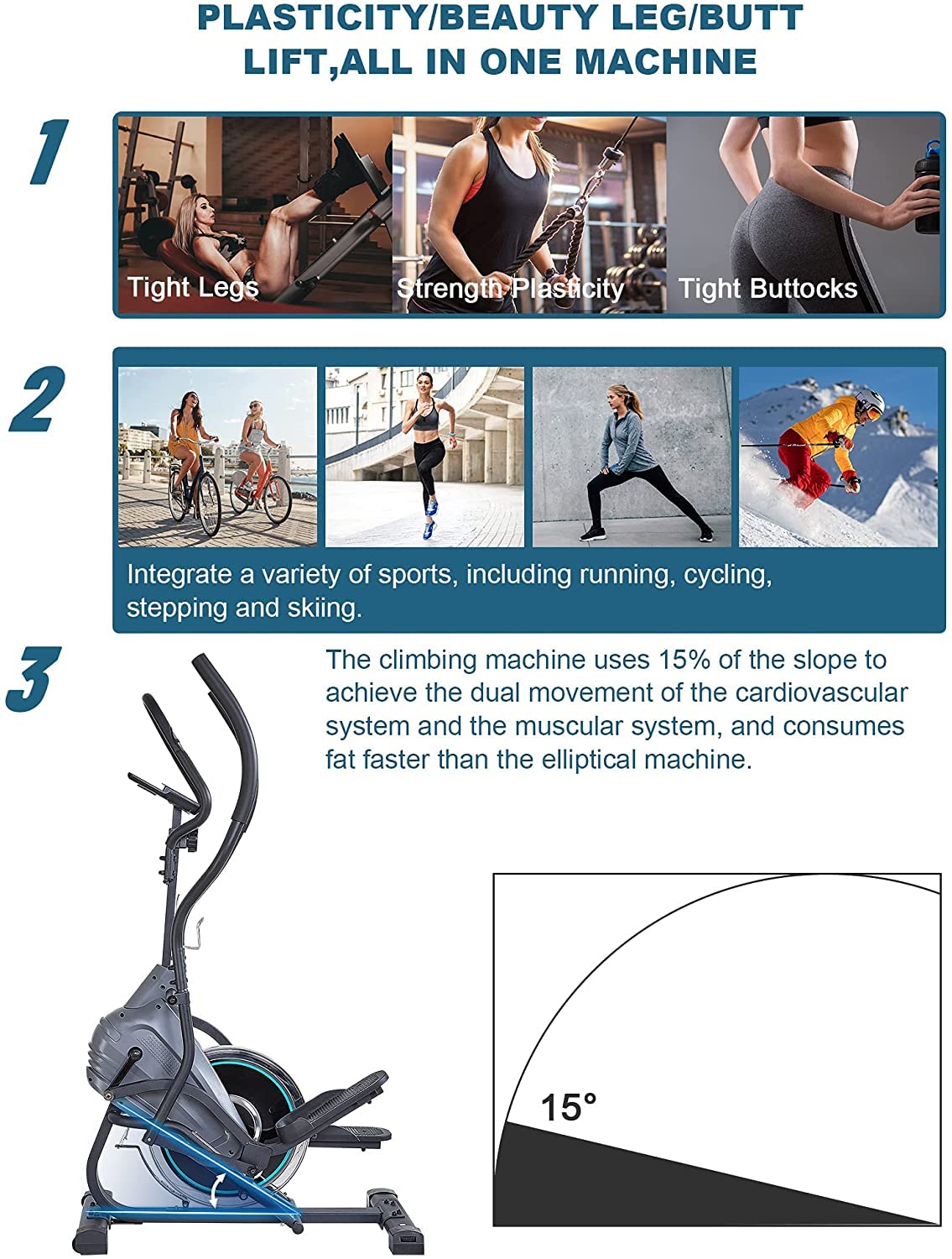 Stepper Elliptical Trainer Climber Exercise Machine with Digital Monitor for Cardio Fitness Home Workout Equipment, Black