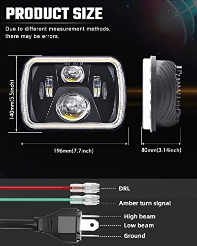 UNI-SHINE New DOT 5x7 LED Headlights 2PCS Sealed Beam 7x6 Led Headlights 110W 200% Brighter, Turn signal DRL Hi/Low Beam Compatible with Jeep XJ YJ express Pickup H6054 H5054 6052 6053 Replacement