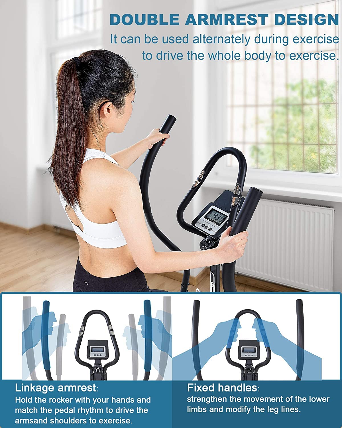 Stepper Elliptical Trainer Climber Exercise Machine with Digital Monitor for Cardio Fitness Home Workout Equipment, Black