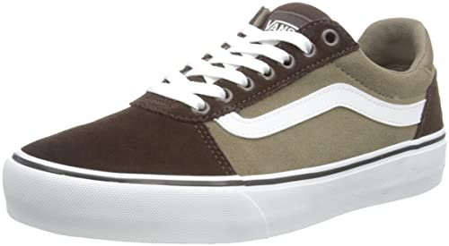 Vans Unisex Ward Deluxe Retro Suede - Low Platform Lace-up Sneaker - Brown/White Women 12 Men 10.5