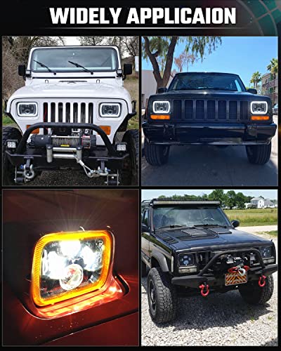 UNI-SHINE New DOT 5x7 LED Headlights 2PCS Sealed Beam 7x6 Led Headlights 110W 200% Brighter, Turn signal DRL Hi/Low Beam Compatible with Jeep XJ YJ express Pickup H6054 H5054 6052 6053 Replacement