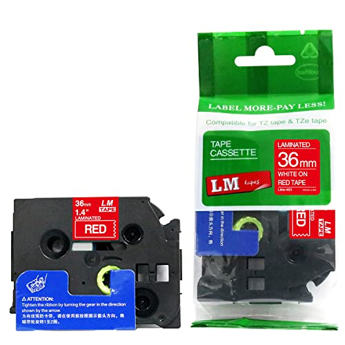 LM Tapes - Premium 1.5" (36mm) White on Red Compatible TZe P-Touch Tape for use with Brother PT-P910BT, PTP910BT, PT-P910, PTP910 Cube Label Maker Includes Tape Size/Color Guide.