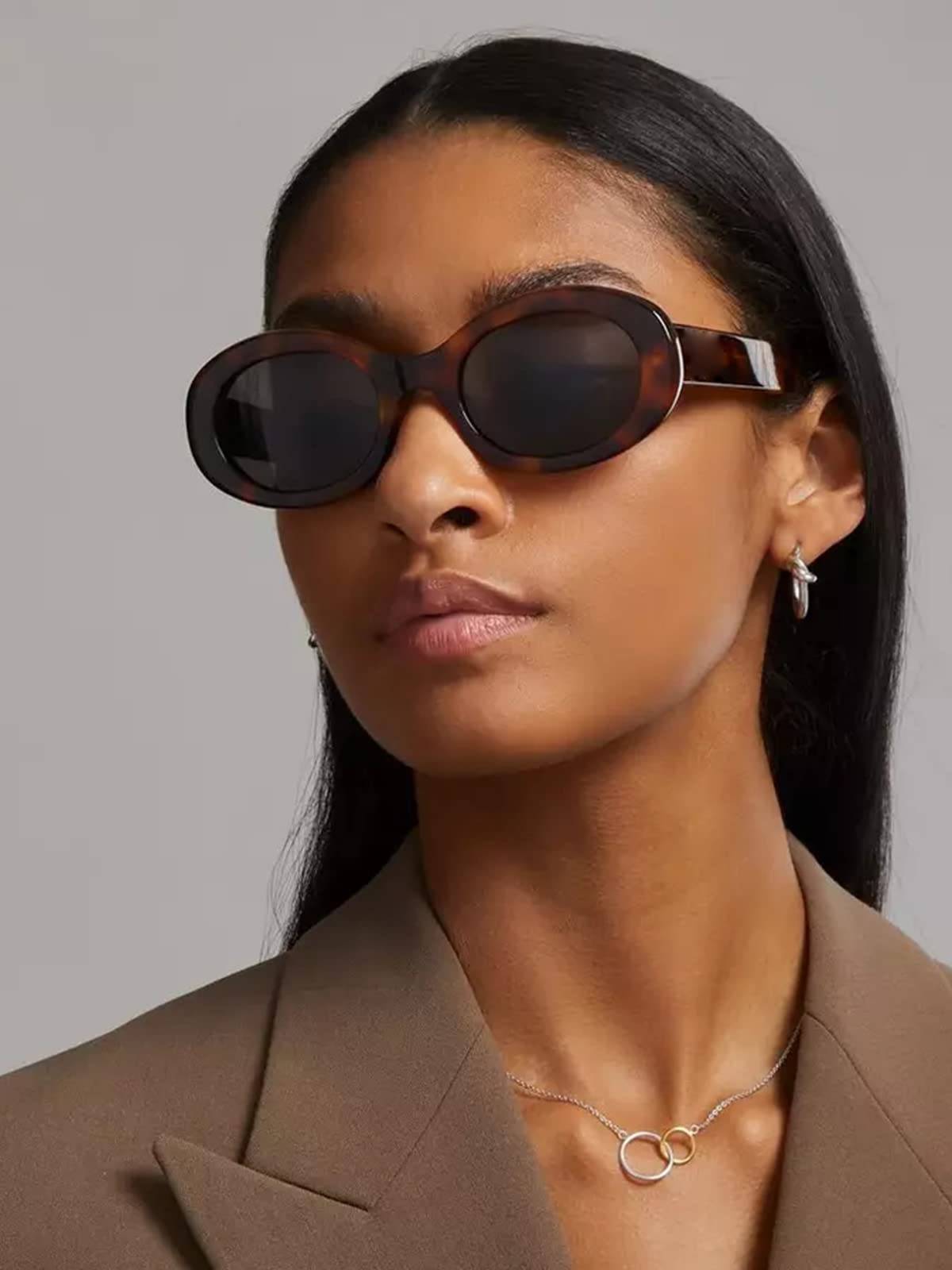 AIEYEZO Modern Oval Sunglasses Thick Chunky Frame Sun Glasses for Women Men Vintage Retro Oval Shaped Goggles (Tortoise/Grey)