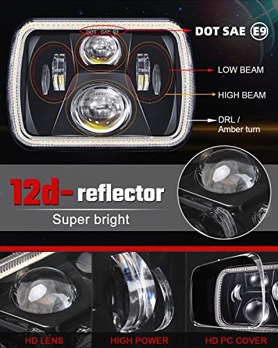 UNI-SHINE New DOT 5x7 LED Headlights 2PCS Sealed Beam 7x6 Led Headlights 110W 200% Brighter, Turn signal DRL Hi/Low Beam Compatible with Jeep XJ YJ express Pickup H6054 H5054 6052 6053 Replacement