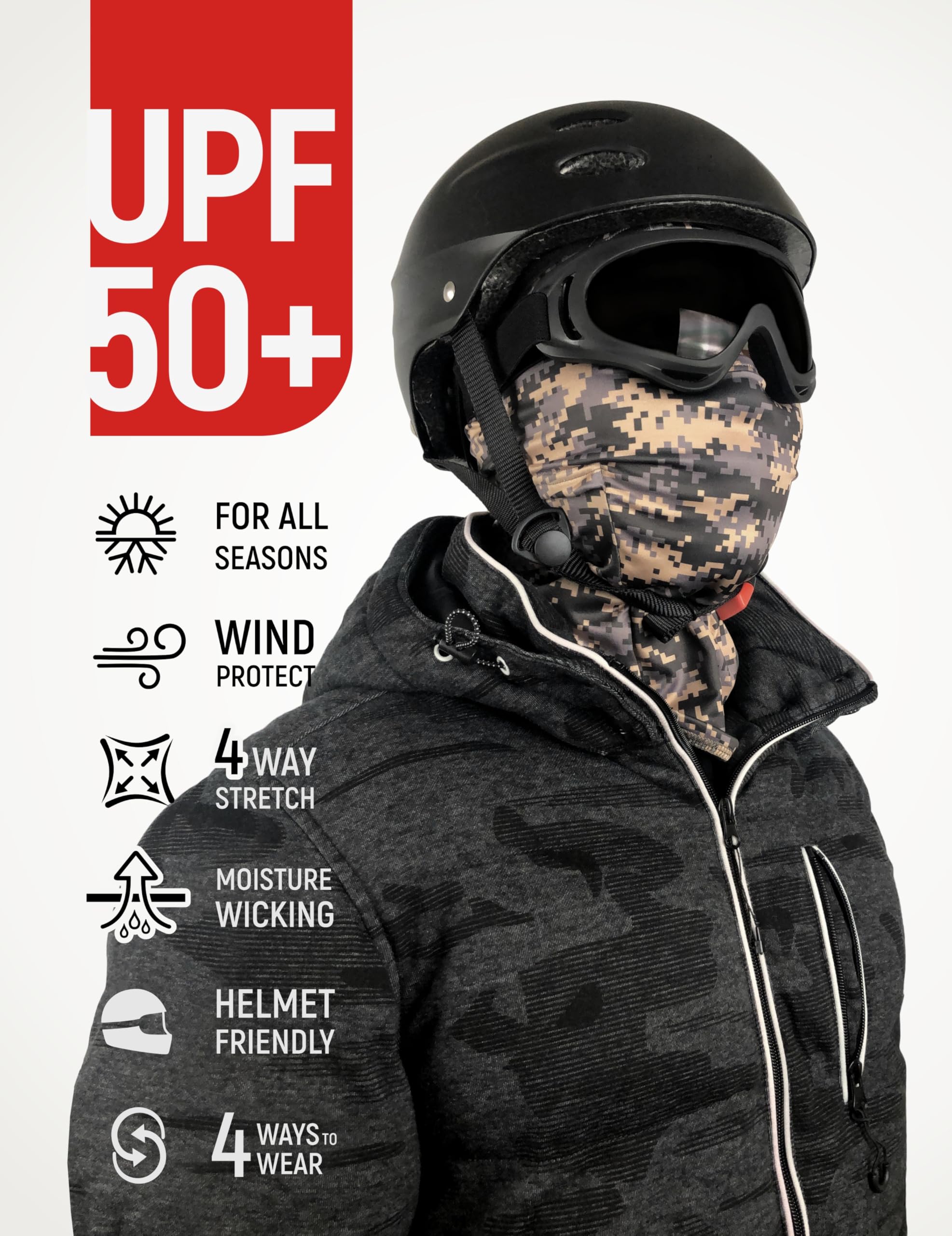 GOT Sports UPF 50+ Balaclava Ski Mask - Windproof Balaclava for Cold Weather Men Women - Snowboard, Motorcycle Sheisty Mask (Digi Mud)