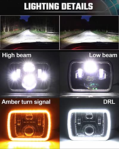 UNI-SHINE New DOT 5x7 LED Headlights 2PCS Sealed Beam 7x6 Led Headlights 110W 200% Brighter, Turn signal DRL Hi/Low Beam Compatible with Jeep XJ YJ express Pickup H6054 H5054 6052 6053 Replacement