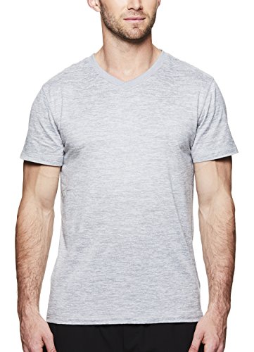 Gaiam Men's Everyday Basic V Neck T Shirt - Short Sleeve Yoga & Workout Top - Sleet Heather Everyday, Small