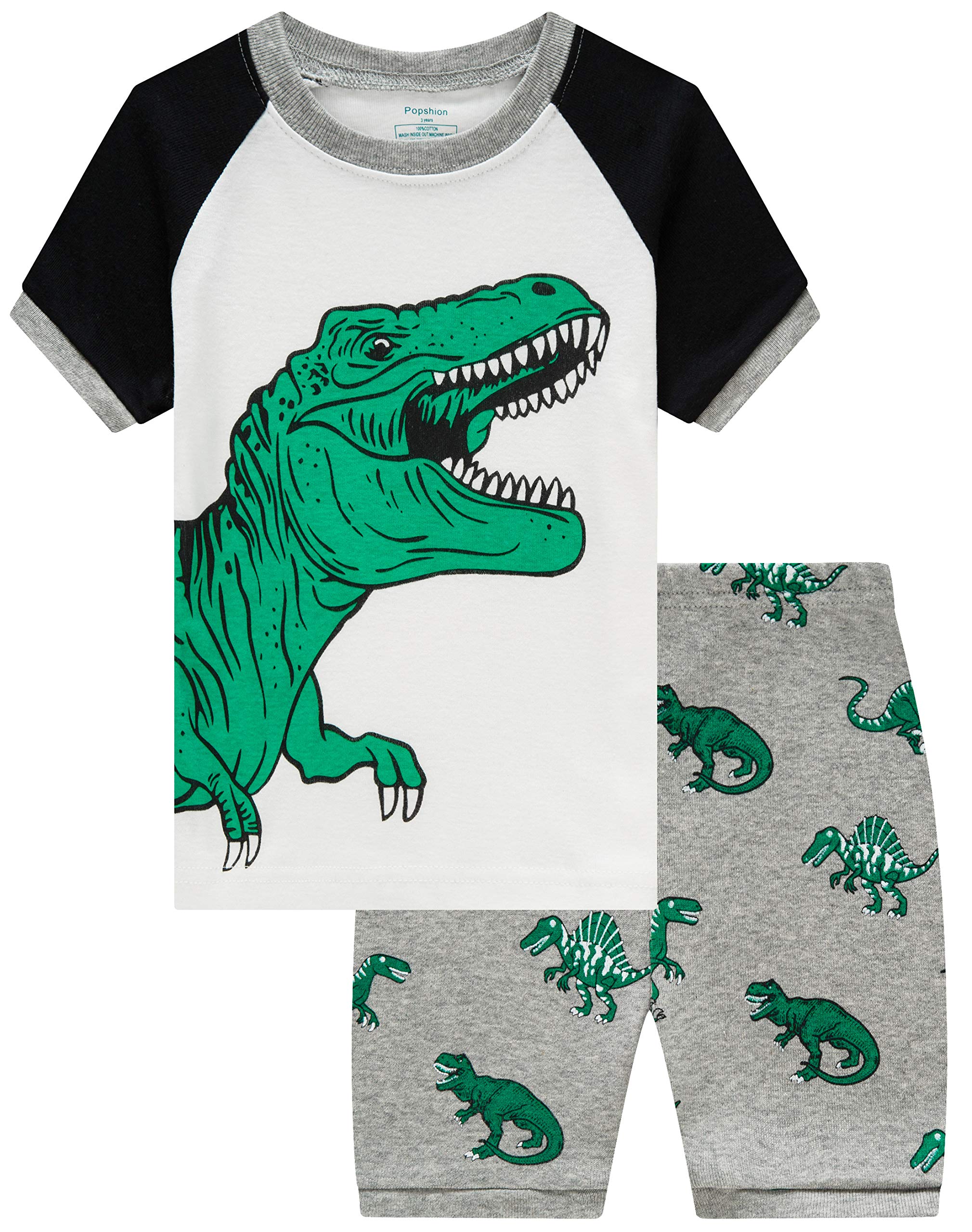 Akyzic Dinosaur Pajamas for Boys 100% Cotton Toddler T-Rex Pjs 2 Piece Jammies Short Sleeve Sleepwear Kids Summer Clothes Set Outfits Dino Pj Set 6t