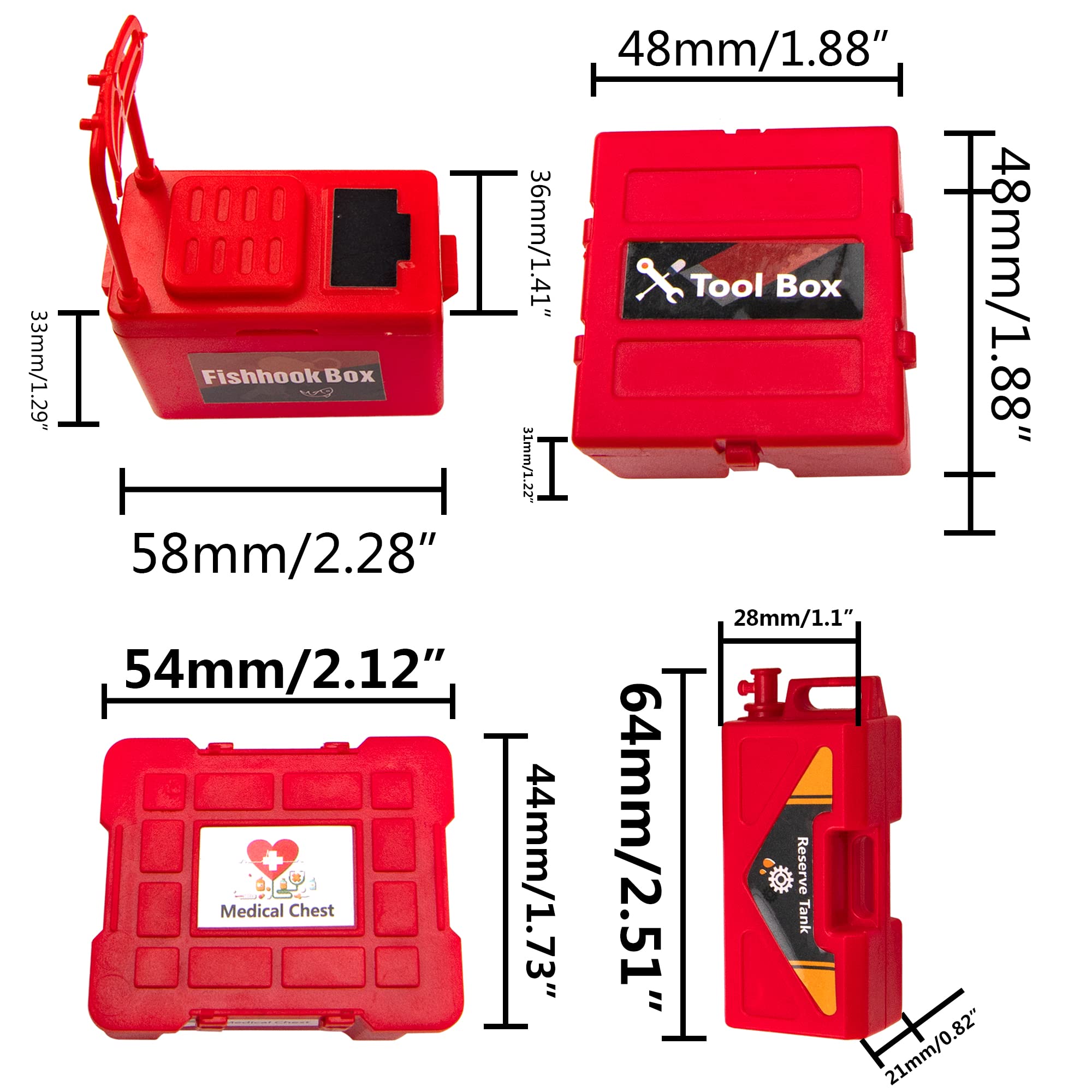 5Pcs HIRCQOO RC Scale Mini Tool Set Decoration Accessories Compatible with Traxxas TRX4 Axial SCX10 RC4WD D90 Tamiya CC01 90046 Redcat Gen7 TF2 1/10 RC Crawler Car Truck (Red)