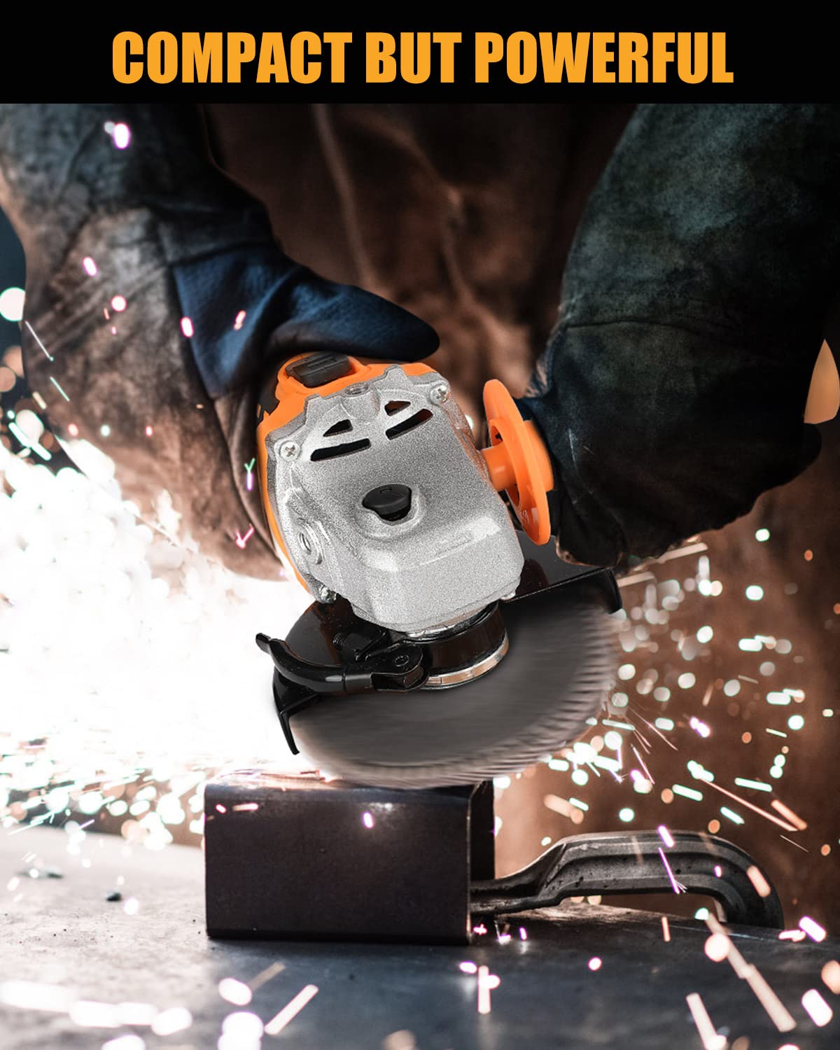 WORKSITE Cordless Angle Grinder, 4-Pole Motor, 4-1/2 Inch Cordless Grinder w/4.0A Battery & Fast Charger, 3-Position Adjustable Auxiliary Handle, Cutting Wheels, Grinding Wheels and Flap Discs