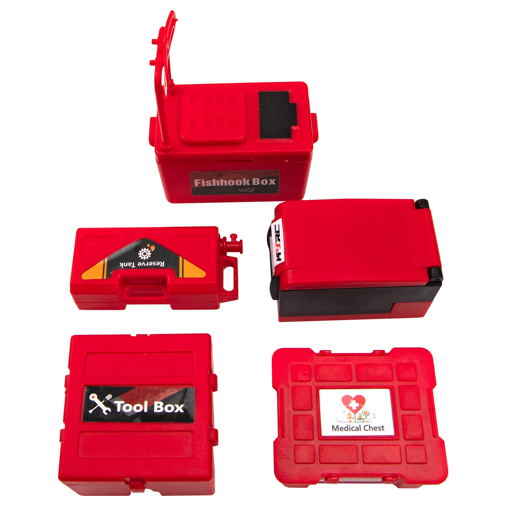 5Pcs HIRCQOO RC Scale Mini Tool Set Decoration Accessories Compatible with Traxxas TRX4 Axial SCX10 RC4WD D90 Tamiya CC01 90046 Redcat Gen7 TF2 1/10 RC Crawler Car Truck (Red)