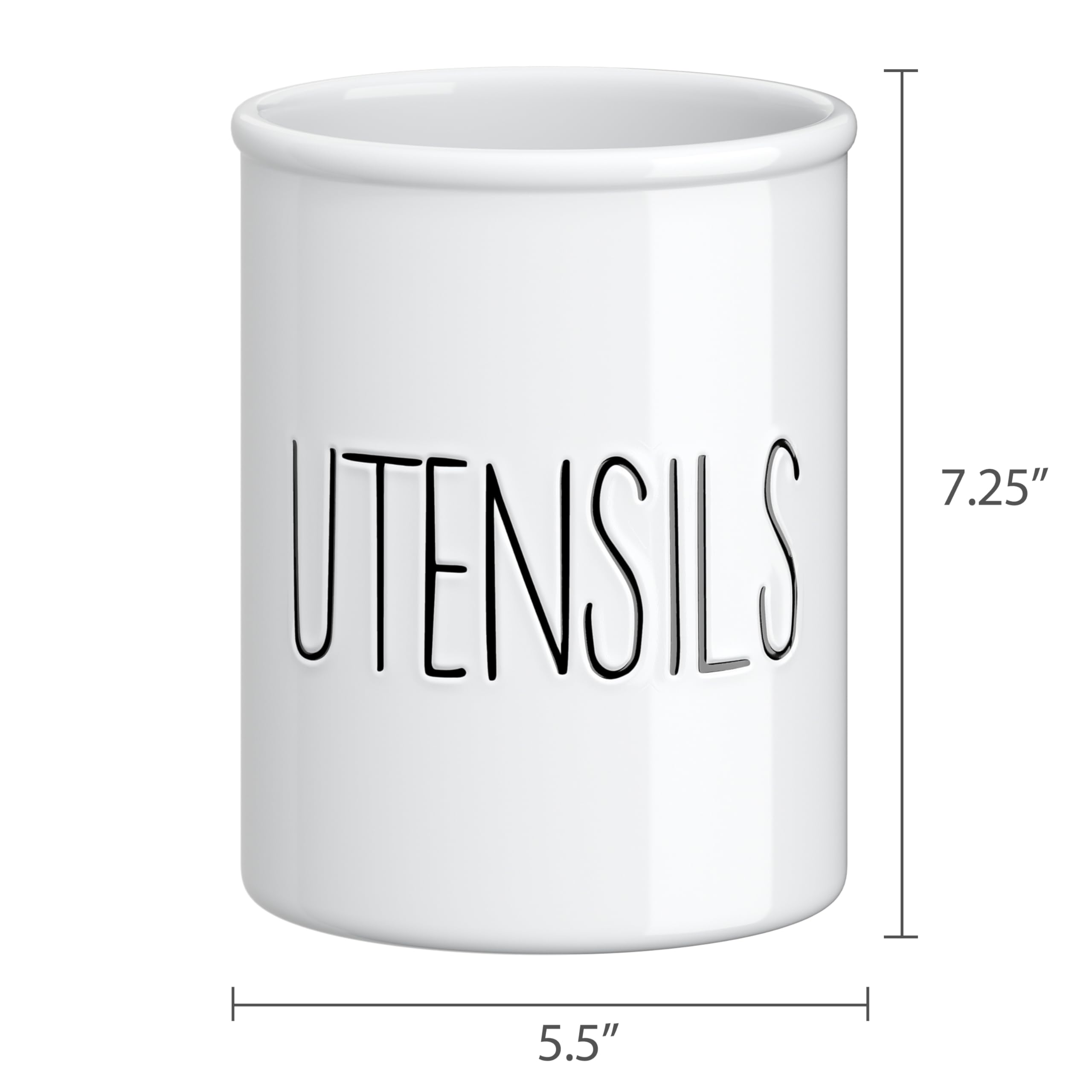 Barnyard Designs Ceramic Farmhouse Kitchen Utensil Holder for Countertop, Decorative Kitchen Utensil Holder, Large Kitchen Utensil Holder for Kitchen Counter, Utensil Crock Spatula Holder, 7" White