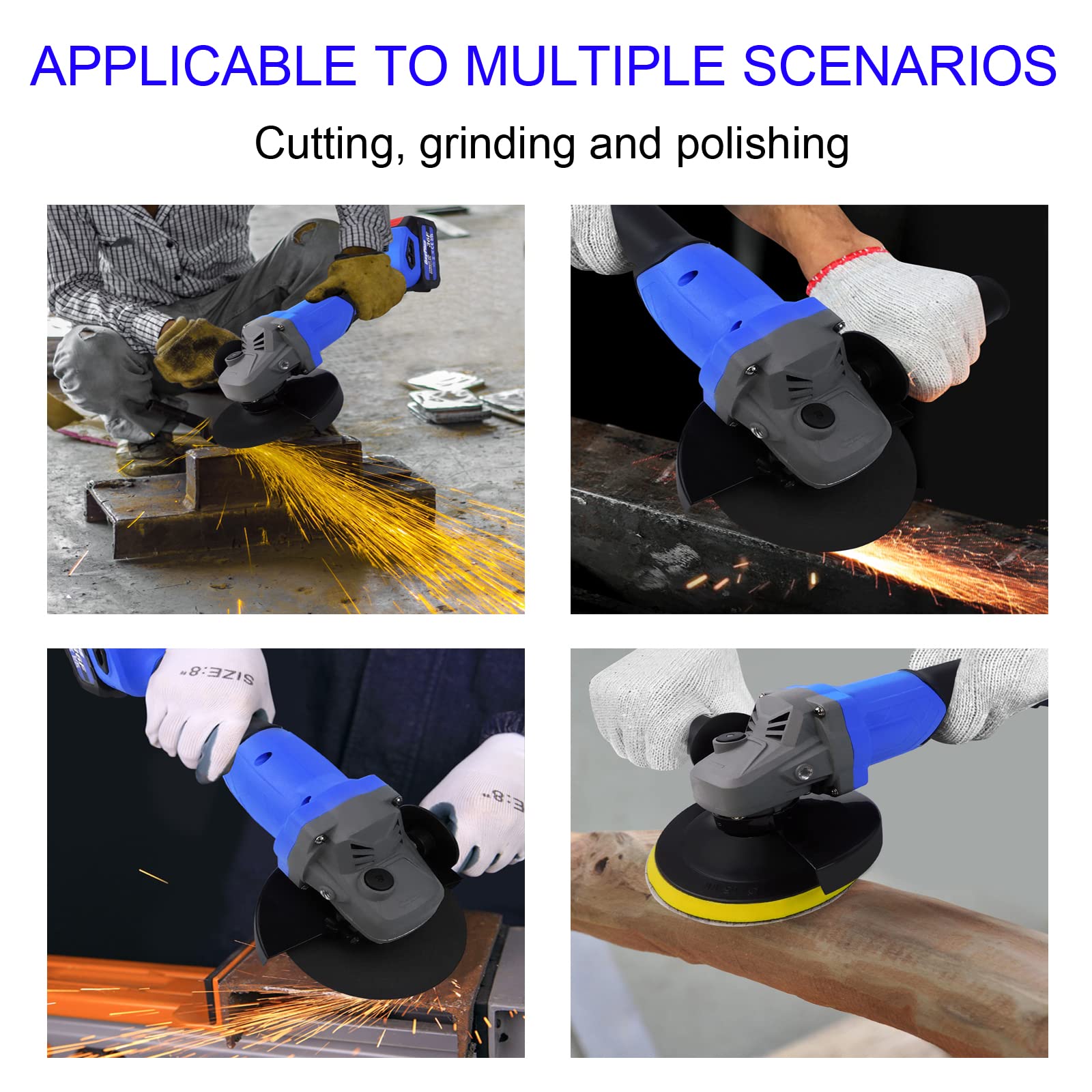 Cordless Angle Grinder, Cutting, Grinding and Polishing, with Disc, Side Handle, Brushless 21V Electric Cutter, 6 Discs (with 6000mAh Battery and Charger)